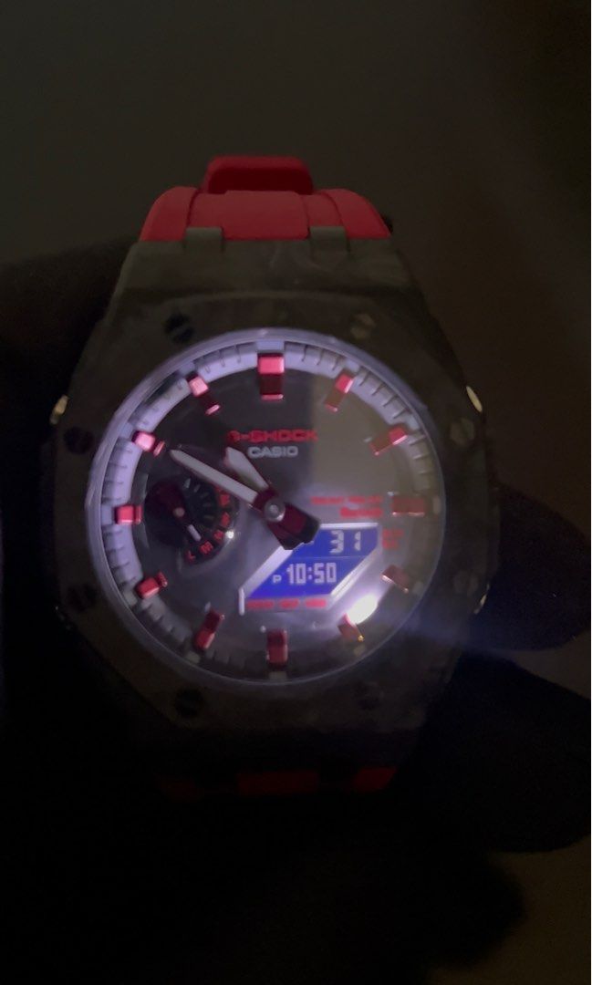 G- Shock Ferrari red custom carbon gab2100 solar Bluetooth watch ...