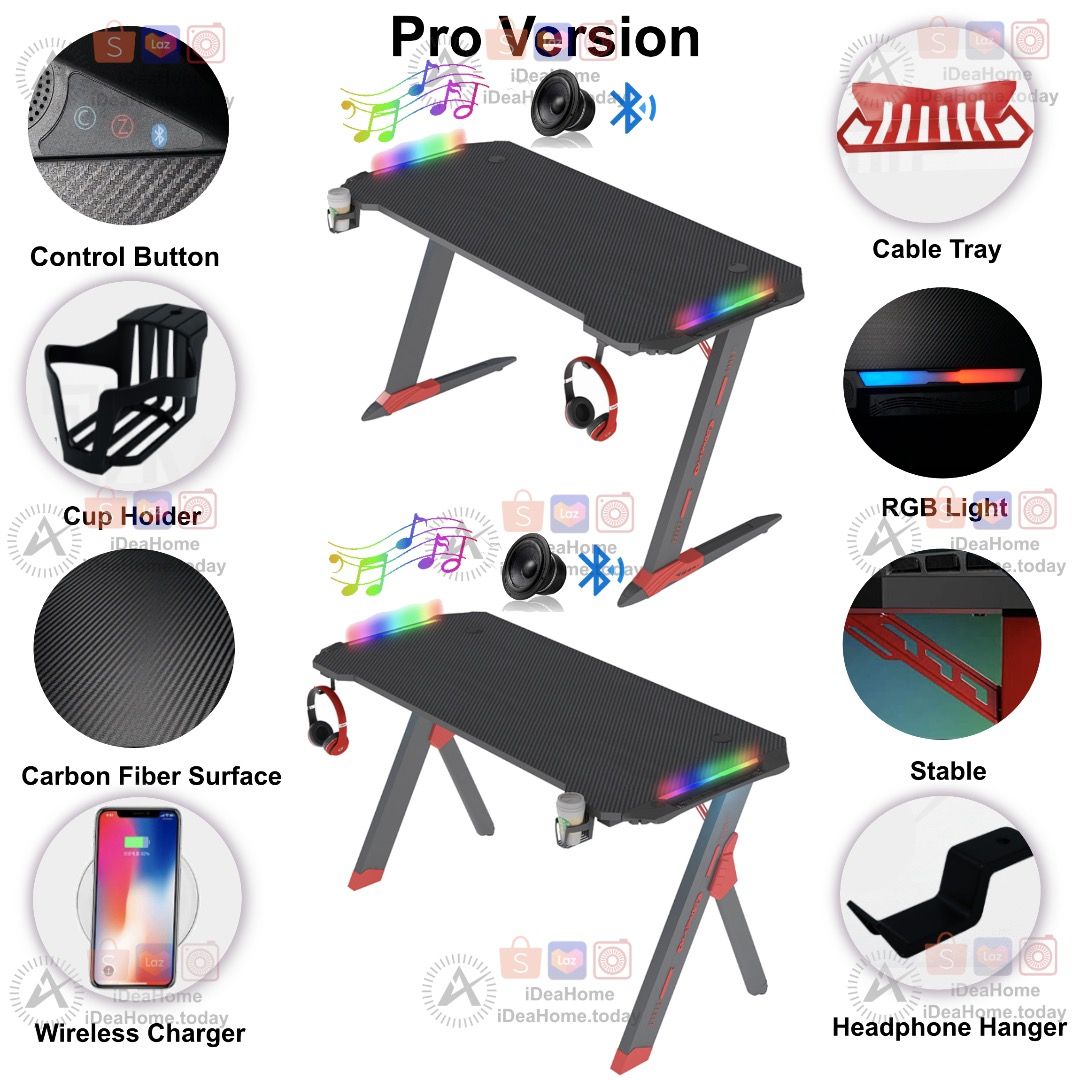 Gaming Desk with Led Lights, Table Computer Workstation with LED RGB ...
