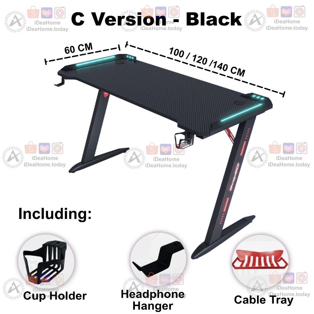 Gaming Desk with Led Lights, Table Computer Workstation with LED RGB ...