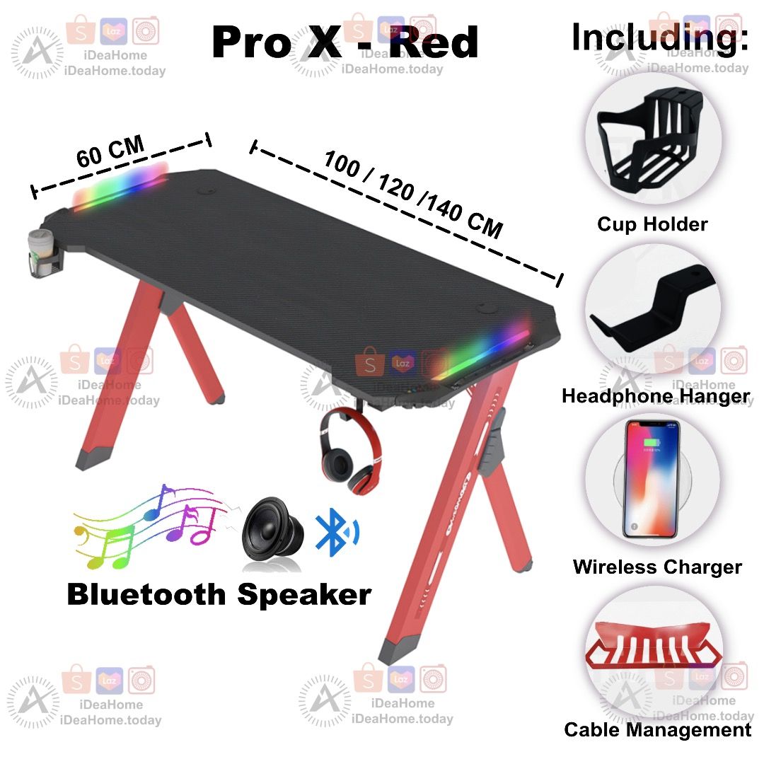 Gaming Desk with Led Lights, Table Computer Workstation with LED RGB ...