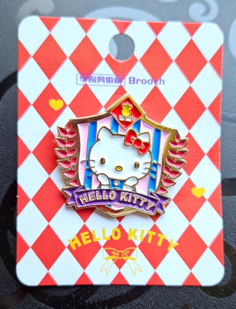 Sanrio Hello Kitty school crest enamel pin badge pin, Hobbies & Toys ...