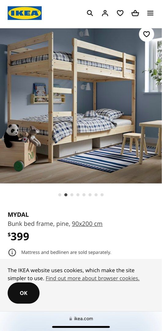 IKEA - MYDAL Bunk bed frame, pine, 90x200 cm, Furniture & Home Living ...