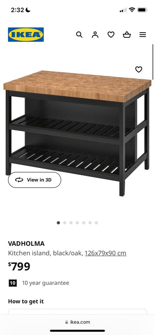 IKEA VADHOLMA Kitchen Island & Bar Stools, Furniture & Home Living ...