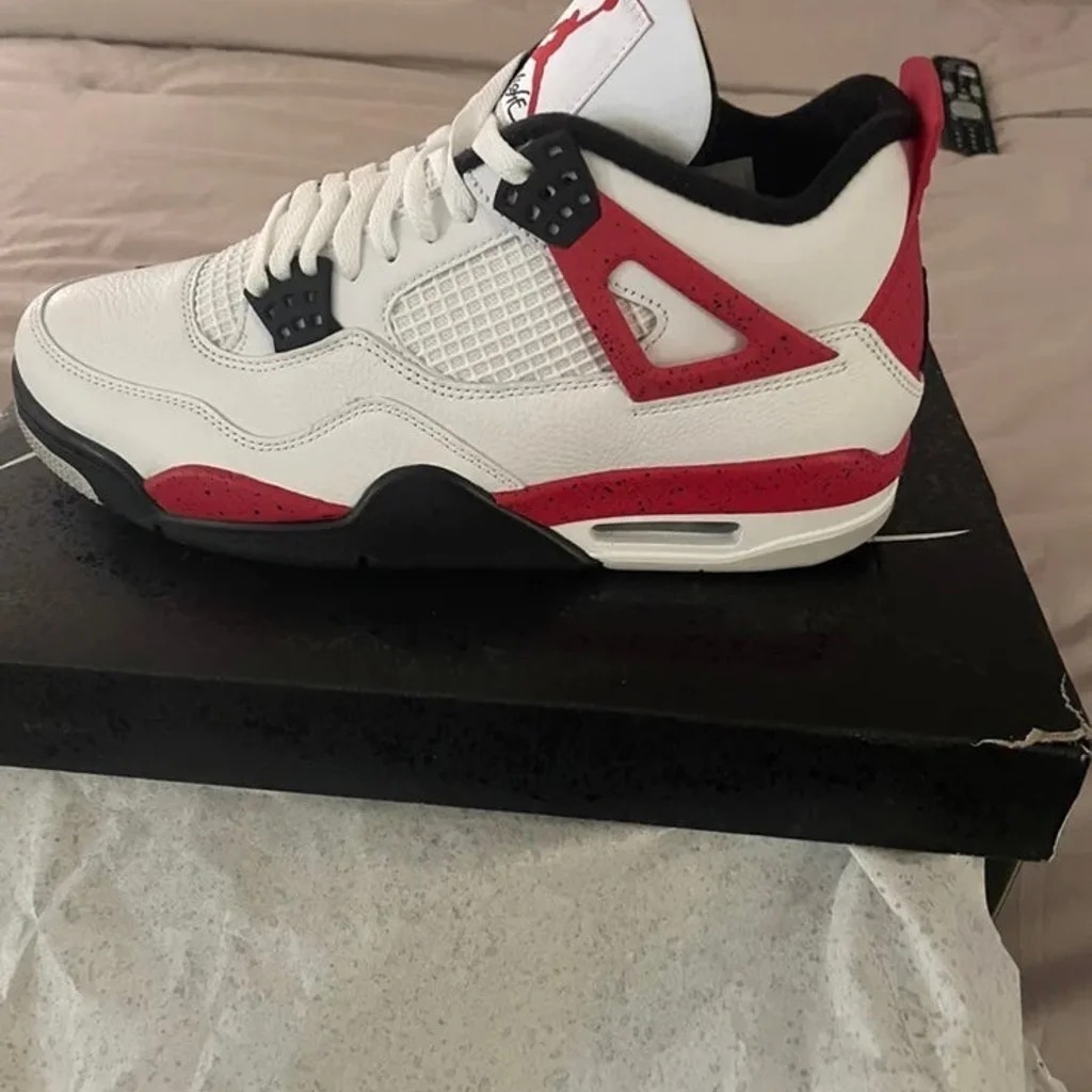 Jordans 4 retro red cement, Men's Fashion, Footwear, Sneakers on Carousell