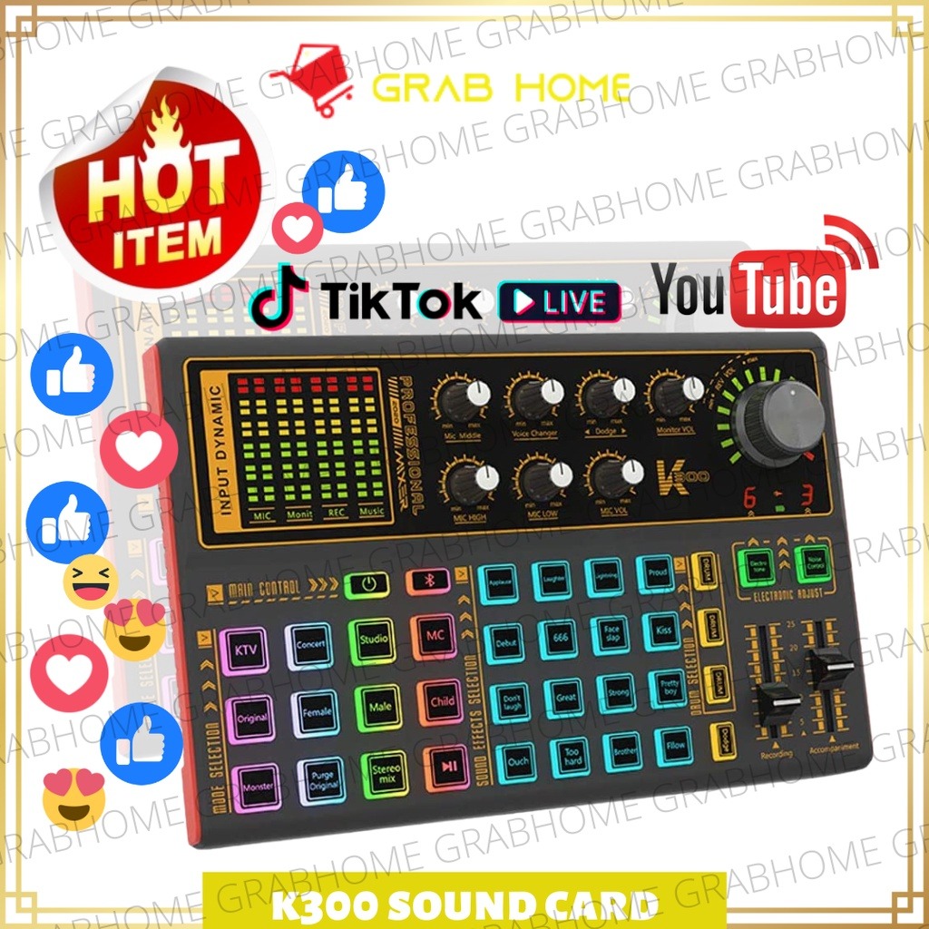 K300 Live Sound Card Voice Changer Multiple Sound Effects For Live ...