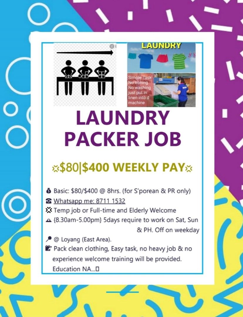 Laundry Packer, Weekly Pay Operator,, Jobs, Cleaning on Carousell