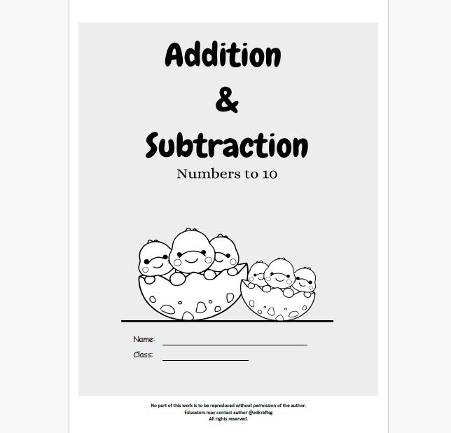 Math Worksheet - Addition and Subtraction of numbers to 10 (Primary 1 ...