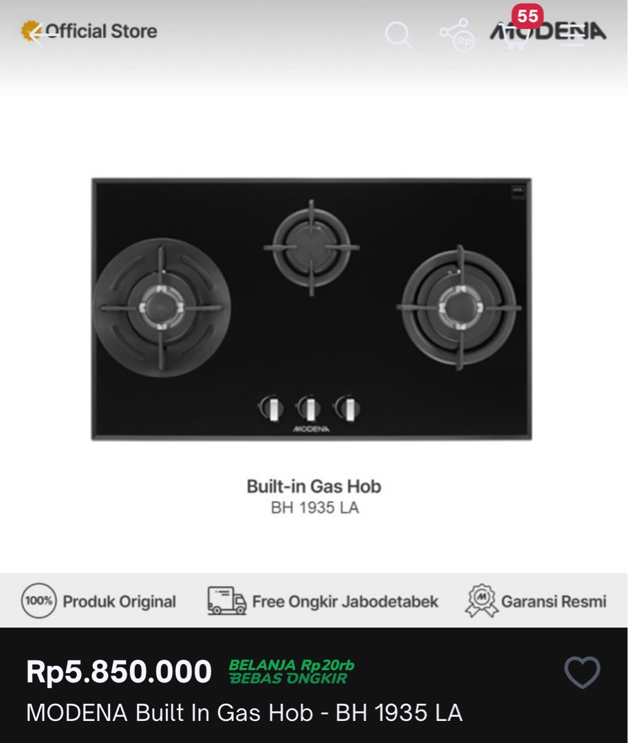 MODENA Built In Gas Hob BH 1935 LA, Kitchen & Appliances di Carousell