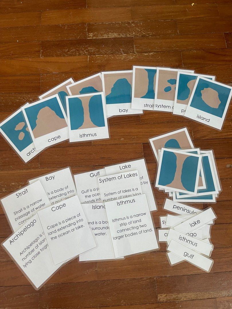 Montessori 3 parts cards - land and water forms, Hobbies & Toys, Toys ...
