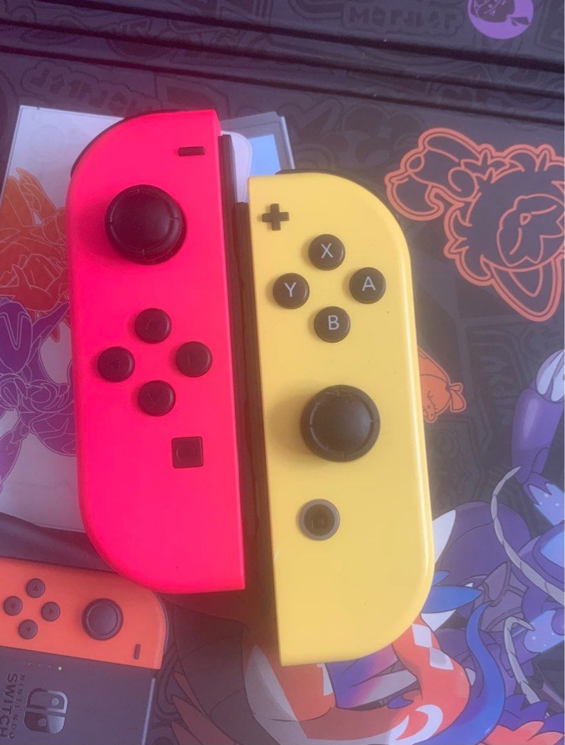 Nintendo Switch Joycon pink yellow, Video Gaming, Gaming Accessories ...