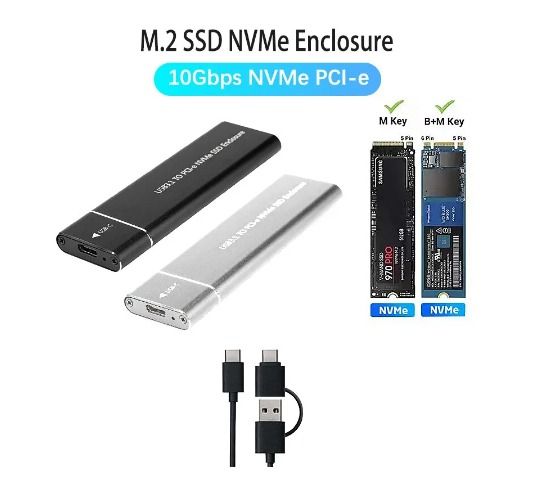NVME EXTERNAL USB3.1 M.2 SATA SSD CASE Type-C Solid Metal External Hard ...