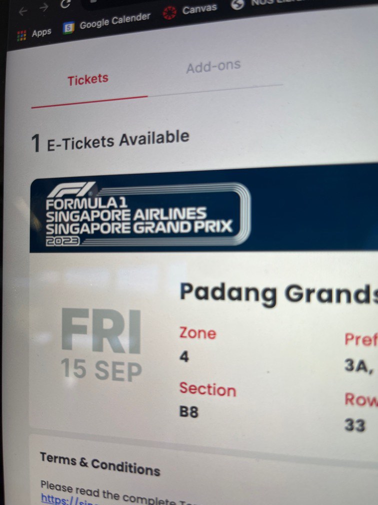 Padang Grandstand F1 Tickets, Tickets & Vouchers, Event Tickets on ...