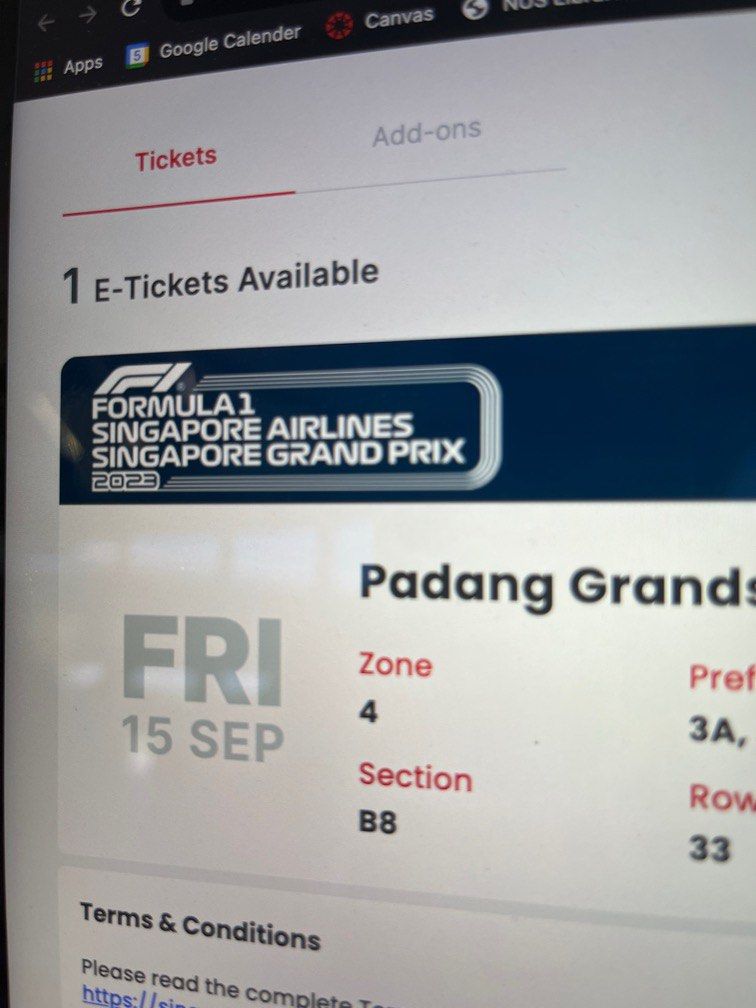 Padang Grandstand F1 Tickets, Tickets & Vouchers, Event Tickets on ...