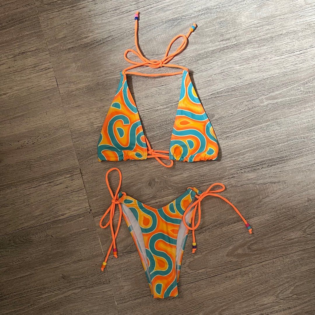 Printed Orange Two Piece Swimsuit, Women's Fashion, Swimwear, Bikinis ...