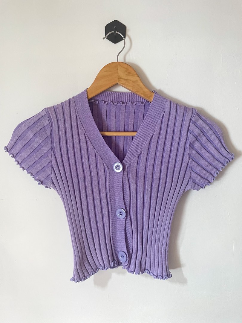 Purple ribbed top, Women's Fashion, Tops, Blouses on Carousell
