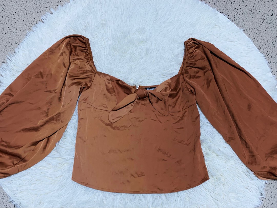 Rust- Puff Long Sleeve Bustier Top, Women's Fashion, Tops, Longsleeves ...