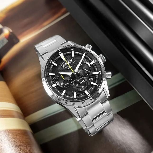 Seiko Chronograph SSB413P1 Quartz Stainless Steel Black Dial Analog ...
