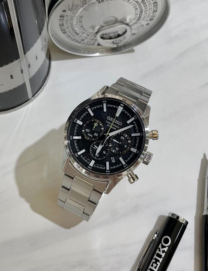 Seiko Chronograph SSB413P1 Quartz Stainless Steel Black Dial Analog ...
