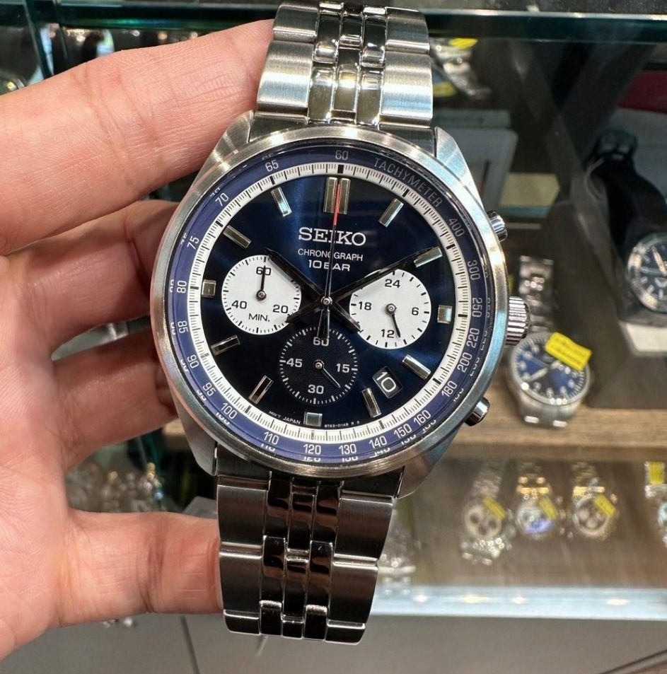 Seiko Chronograph SSB427P1 Quartz Stainless Steel Blue Dial Date Analog ...