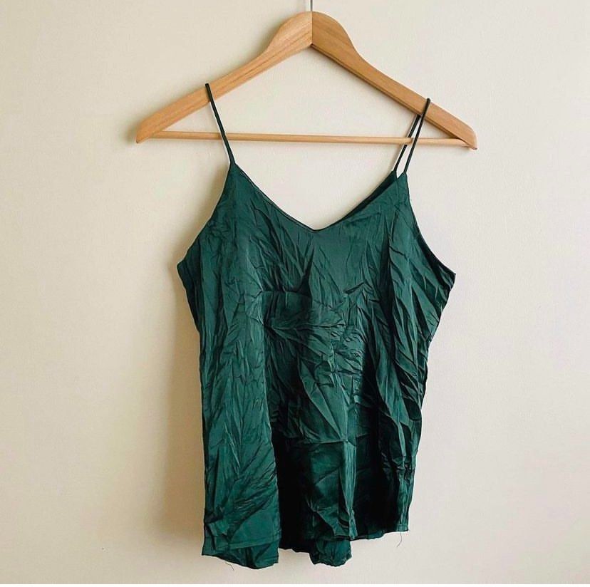Silk Emerald Green Cami, Women's Fashion, Tops, Sleeveless on Carousell