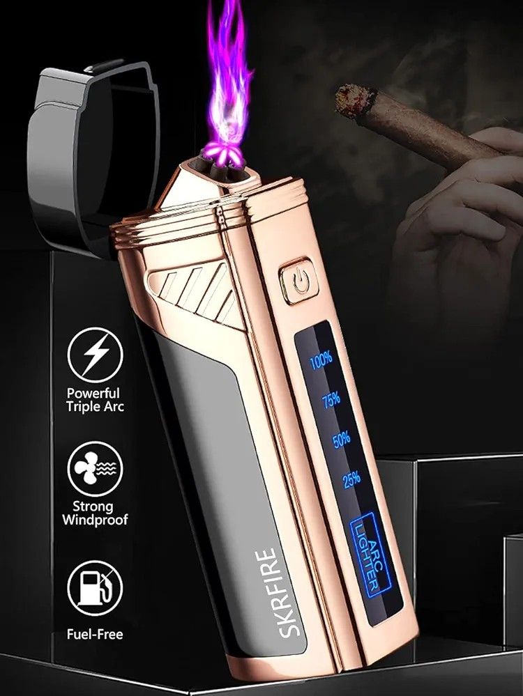 SKRFIRE Lighter, Fuel-Free Electric Lighter Windproof Dual Arc Lighter ...