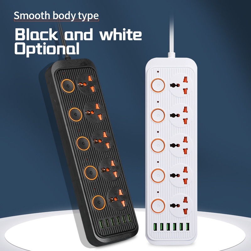 UK PLUG 3000W Power Strip 5 Universal Outlet 6 USB Extension Power ...