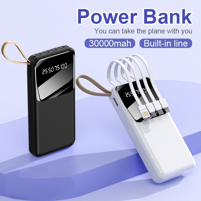 30000mAh fast charging powerbank with 4 Cable Mini Power Bank LED ...