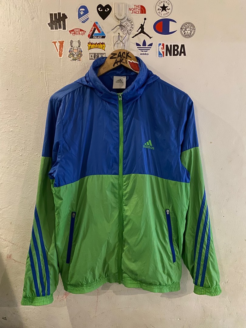 Adidas 2 tone and 3 lines windbreaker jacket with packable hoodie, Men ...