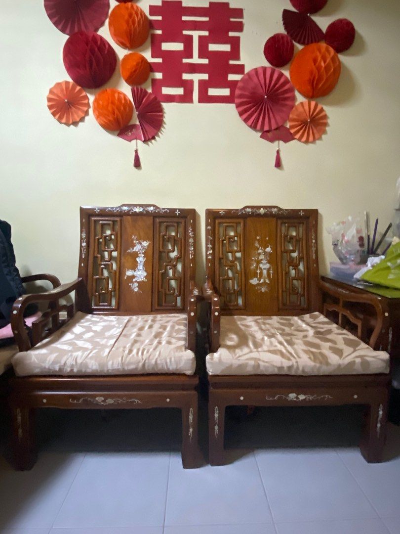 Antique Chinese Sofa Set (Teak), Furniture & Home Living, Furniture ...