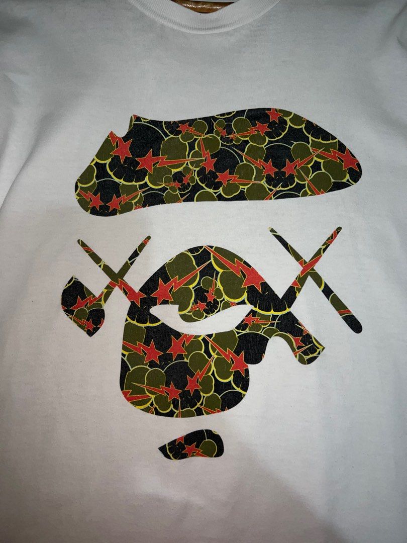 Bape x Kaws OG 1st Collab Big Face Kaws Camou Tee, Men's Fashion, Tops ...