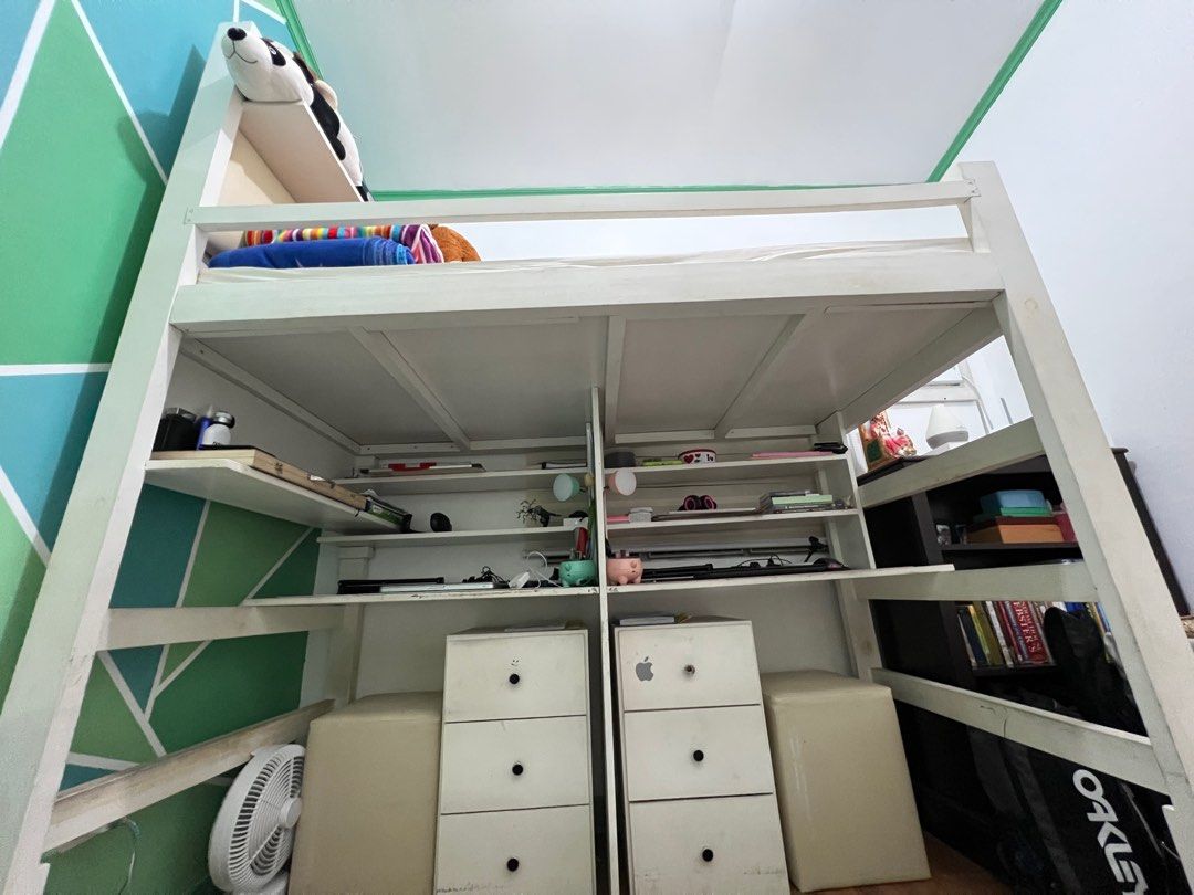 Bed with study table partitions, Furniture & Home Living, Furniture ...