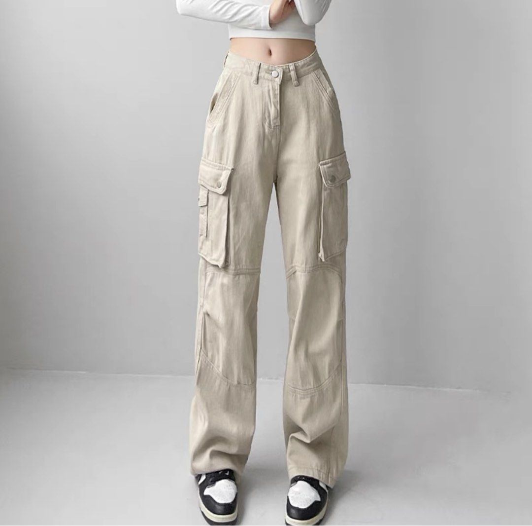 beige cargo pants, Women's Fashion, Bottoms, Other Bottoms on Carousell