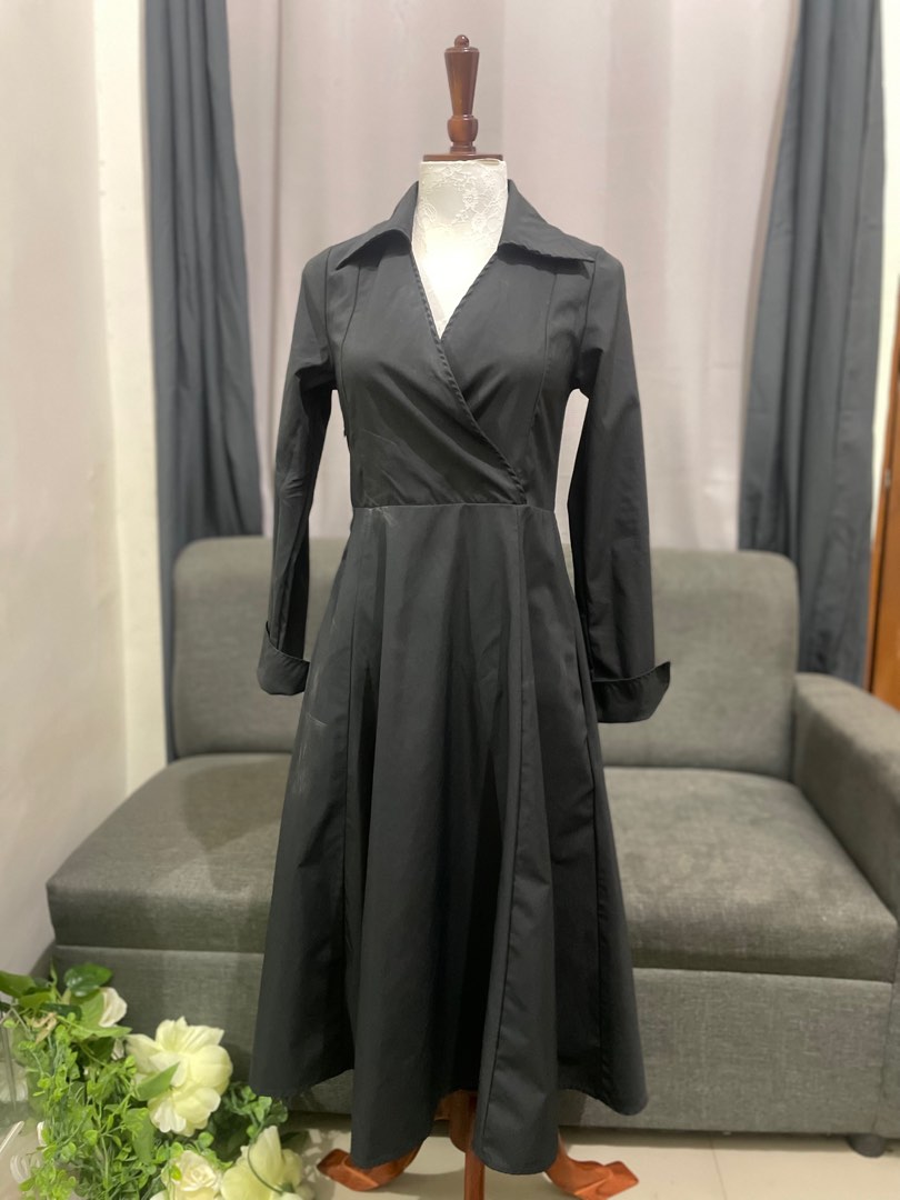 Black over lap dress, Women's Fashion, Dresses & Sets, Dresses on Carousell