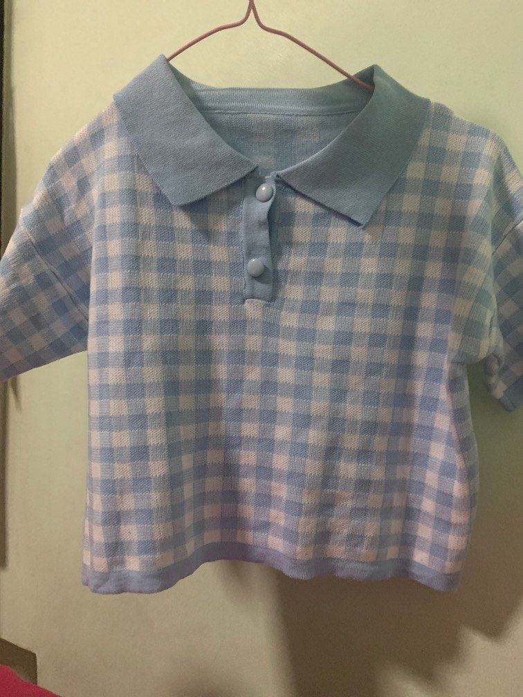 Blue Checkered Top bangkok, Women's Fashion, Tops, Blouses on Carousell
