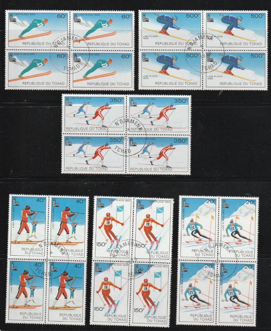 Chad 1979 Winter Olympic 4pcs block complete used, SCV=4.55x4=USD18.2 ...