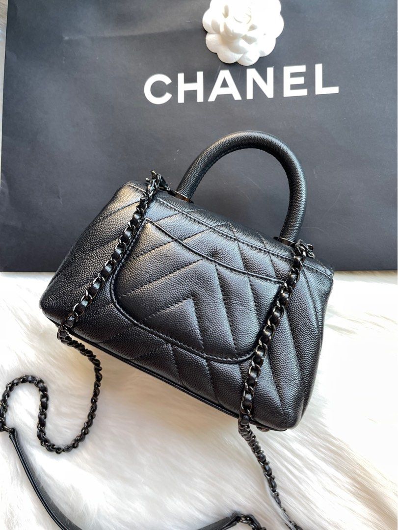 Chanel So Black Coco Handle Chevron Extra Mini, Luxury, Bags & Wallets ...