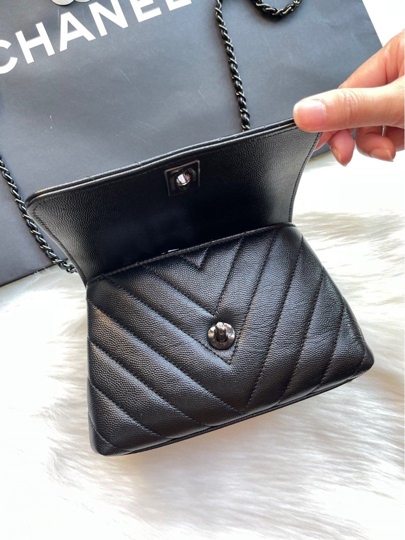 Chanel So Black Coco Handle Chevron Extra Mini, Luxury, Bags & Wallets ...