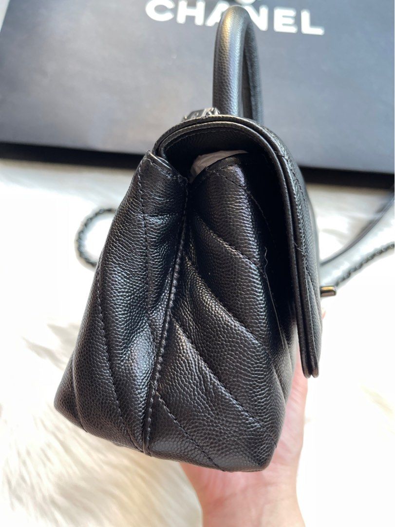 Chanel So Black Coco Handle Chevron Extra Mini, Luxury, Bags & Wallets ...
