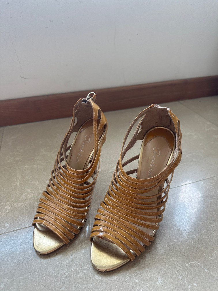 Charles & Keith 36 Mustard Yellow Gladiator Strappy Stilettos High ...