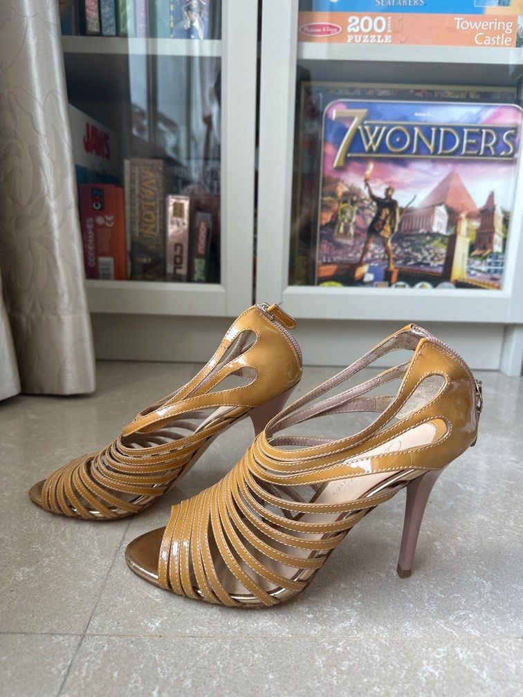 Charles & Keith 36 Mustard Yellow Gladiator Strappy Stilettos High ...