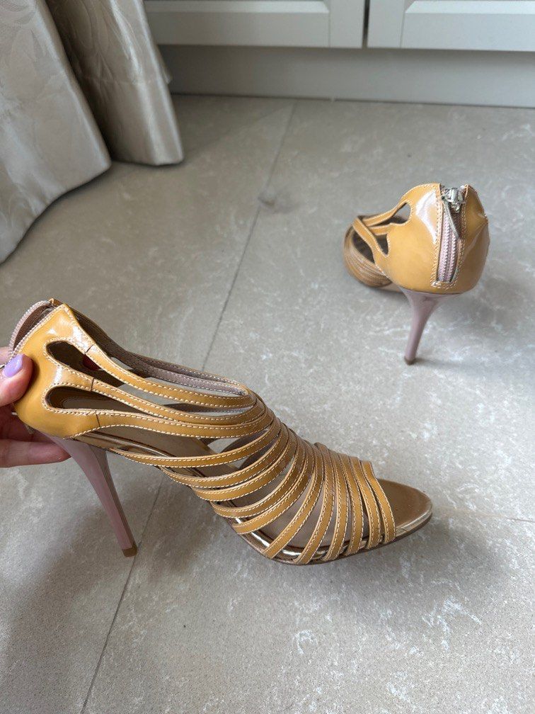 Charles & Keith 36 Mustard Yellow Gladiator Strappy Stilettos High ...