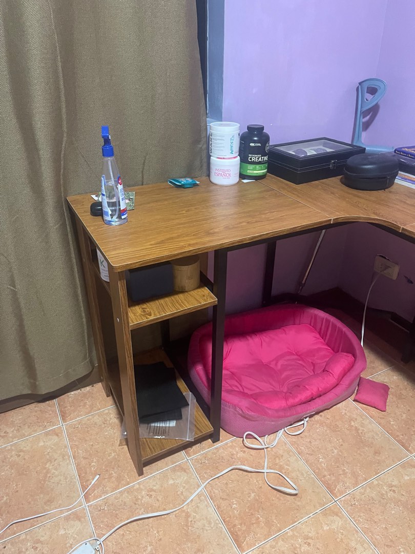 Corner l shape office table wfh, Furniture & Home Living, Furniture ...
