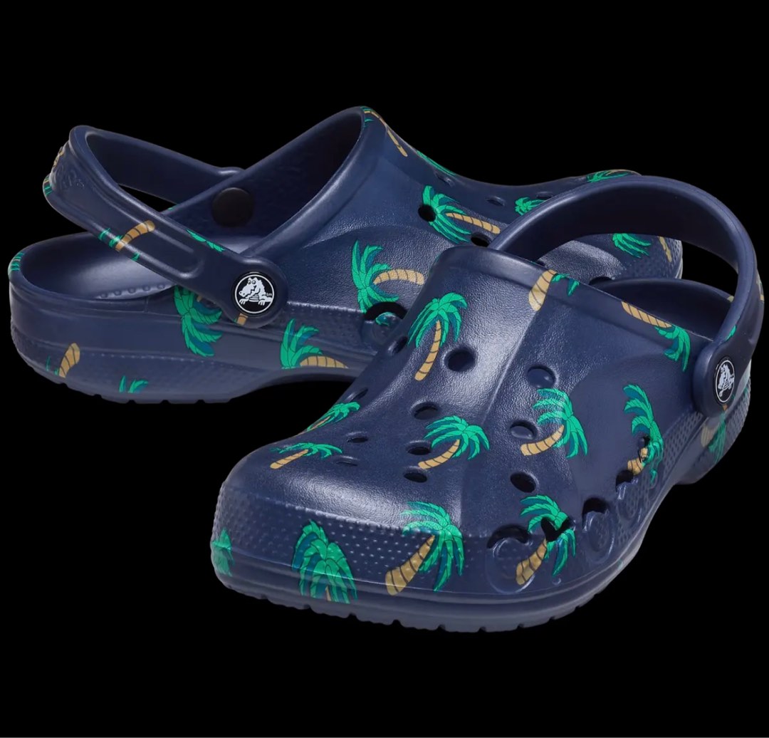 Crocs Navy Blue Vacation Palm Trees Baya Clogs Mens 8 Womens 10 slip on ...