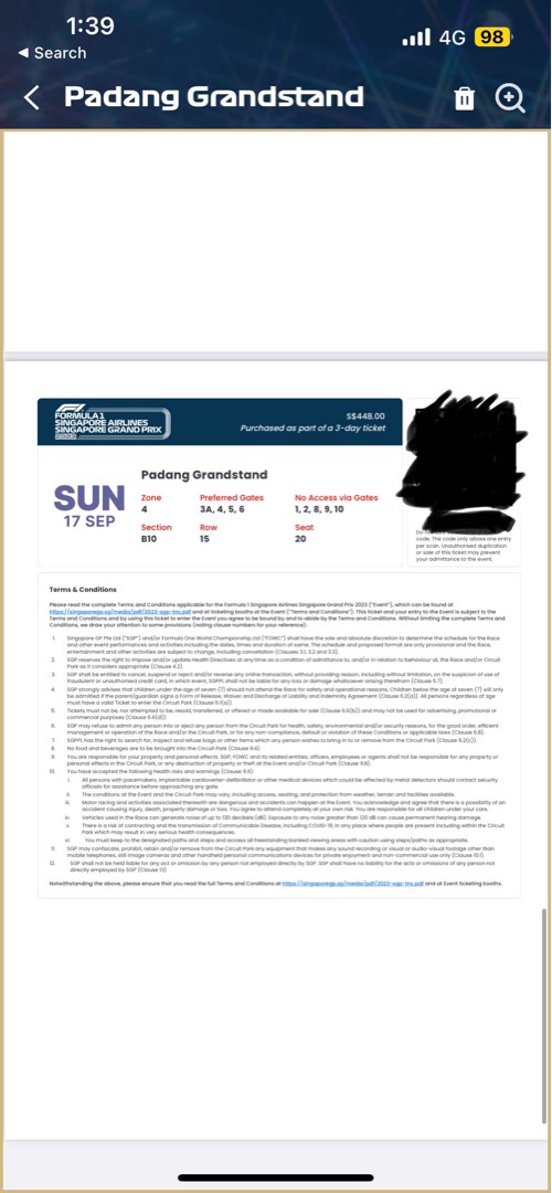 F1 Sunday Padang Grandstand, Tickets & Vouchers, Event Tickets on Carousell