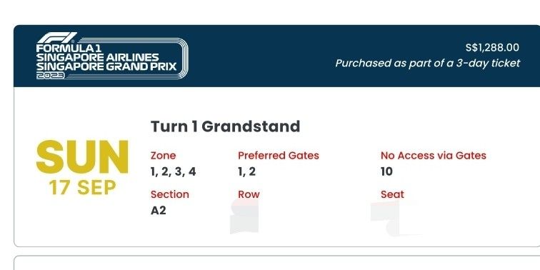 F1 ticket TURN 1 GRANDSTAND for Sunday, Tickets & Vouchers, Event ...