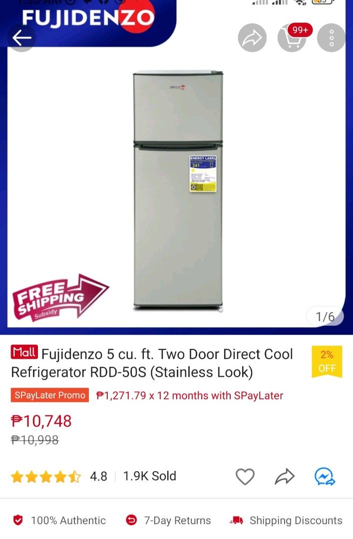 Fujidenzo 5 cu ft. Two door ref, TV & Home Appliances, Kitchen ...