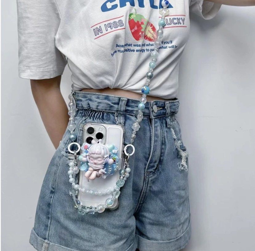 [Popmart Inspired] Handphone back clip customised long strap, Hobbies ...