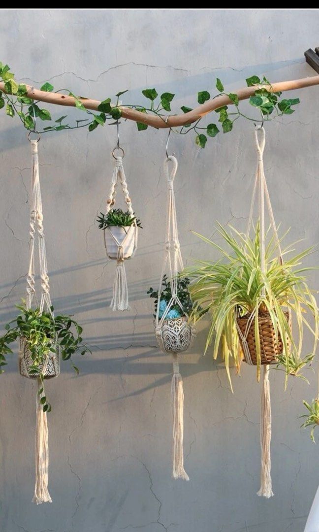 Ikea Artificial Plants (With woven macrame plant hanger), Furniture ...