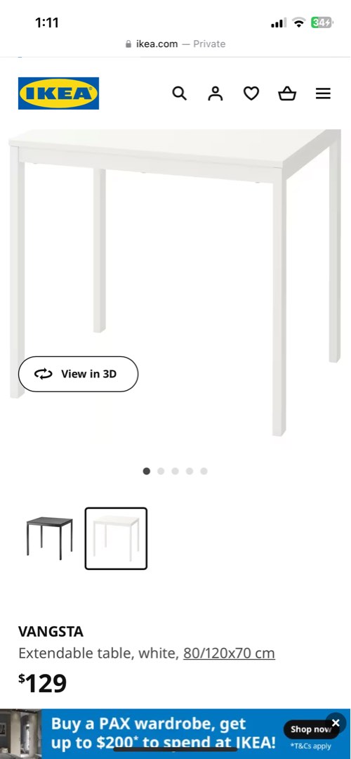 IKEA VANGSTA Table white extendable dining, Furniture & Home Living ...