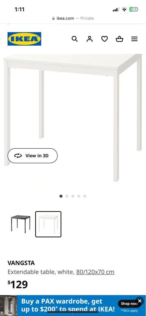 IKEA VANGSTA Table white extendable dining, Furniture & Home Living ...
